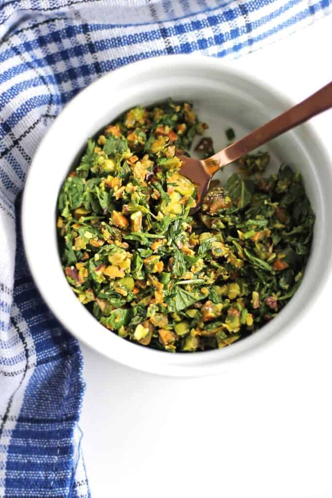 Oven roasted rainbow carrots with pistachio herb relish - Rhubarbarians