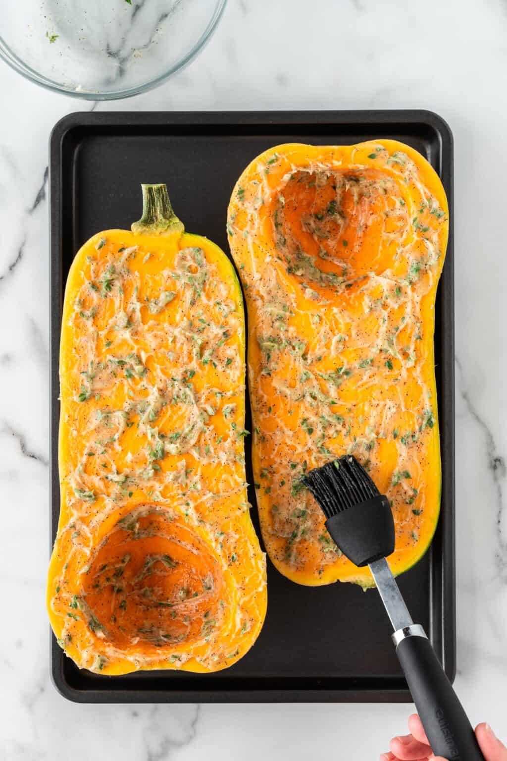 Easy roasted butternut squash halves - Rhubarbarians