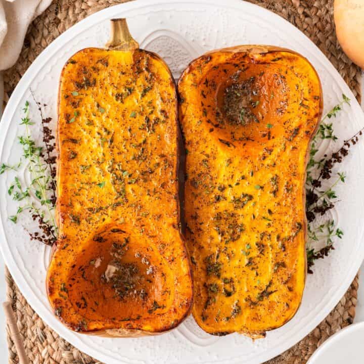 Easy roasted butternut squash halves - Rhubarbarians